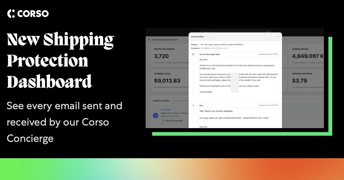 Corso Product, Lately - New Shipping Protection Dashboard